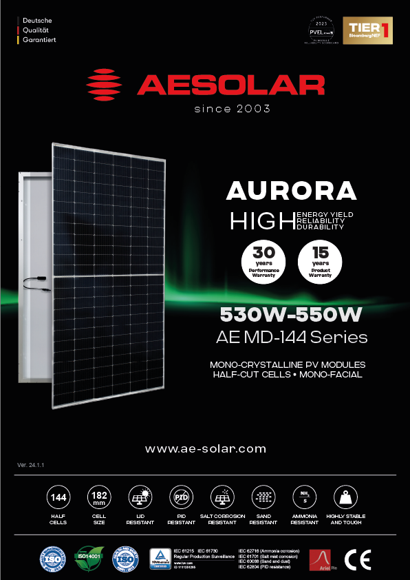 PANEL SOLAR 550W 24V MONOCRISTALINO PERC AE SOLAR - Paneles Solares en ...